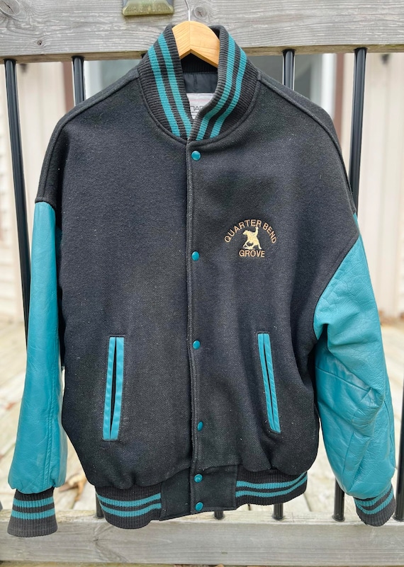 Vintage Leather Varsity Jacket with Cowboy Embroidery - Gem
