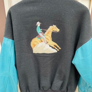Vintage Leather Varsity Jacket With Cowboy Embroidery - Etsy