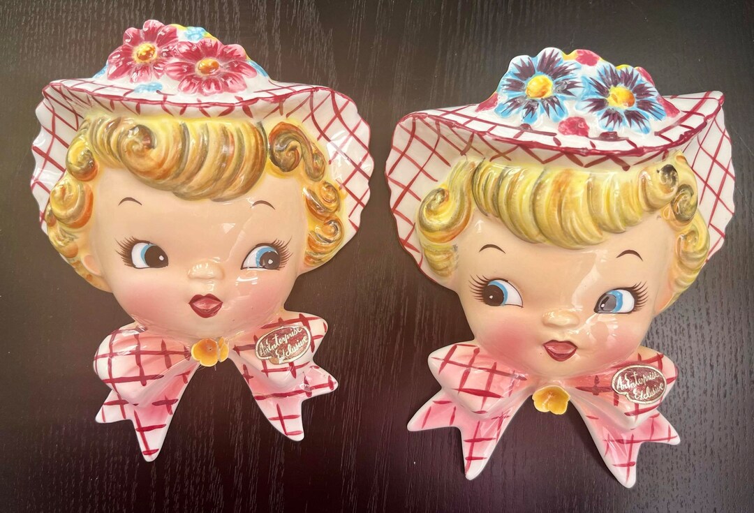 Vintage LEFTON Miss Dainty Wall Pocket Set Made in Japan, Kitschy Cute ...