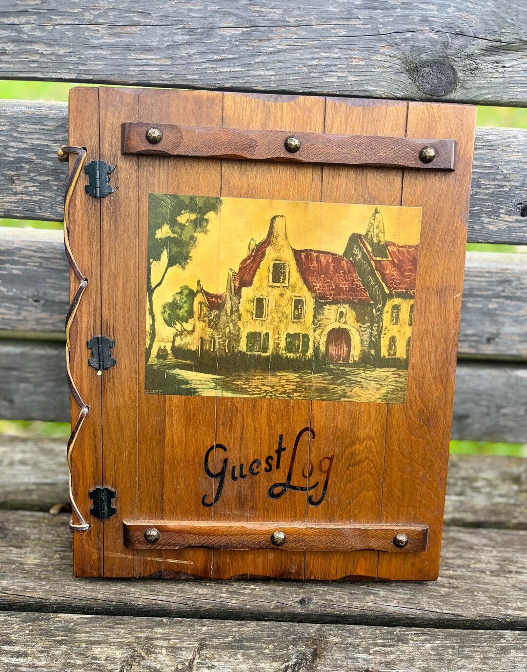 Vintage Wood Guest Log Book Cover, Wooden Log Book for Cabin Cottage or ...