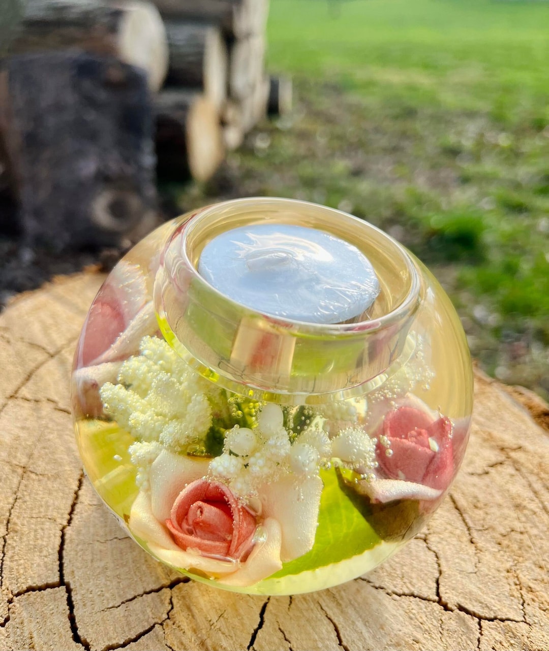 Gilde Dreamlight Floral Candle Holder, Glass Tealight Candle Holder ...