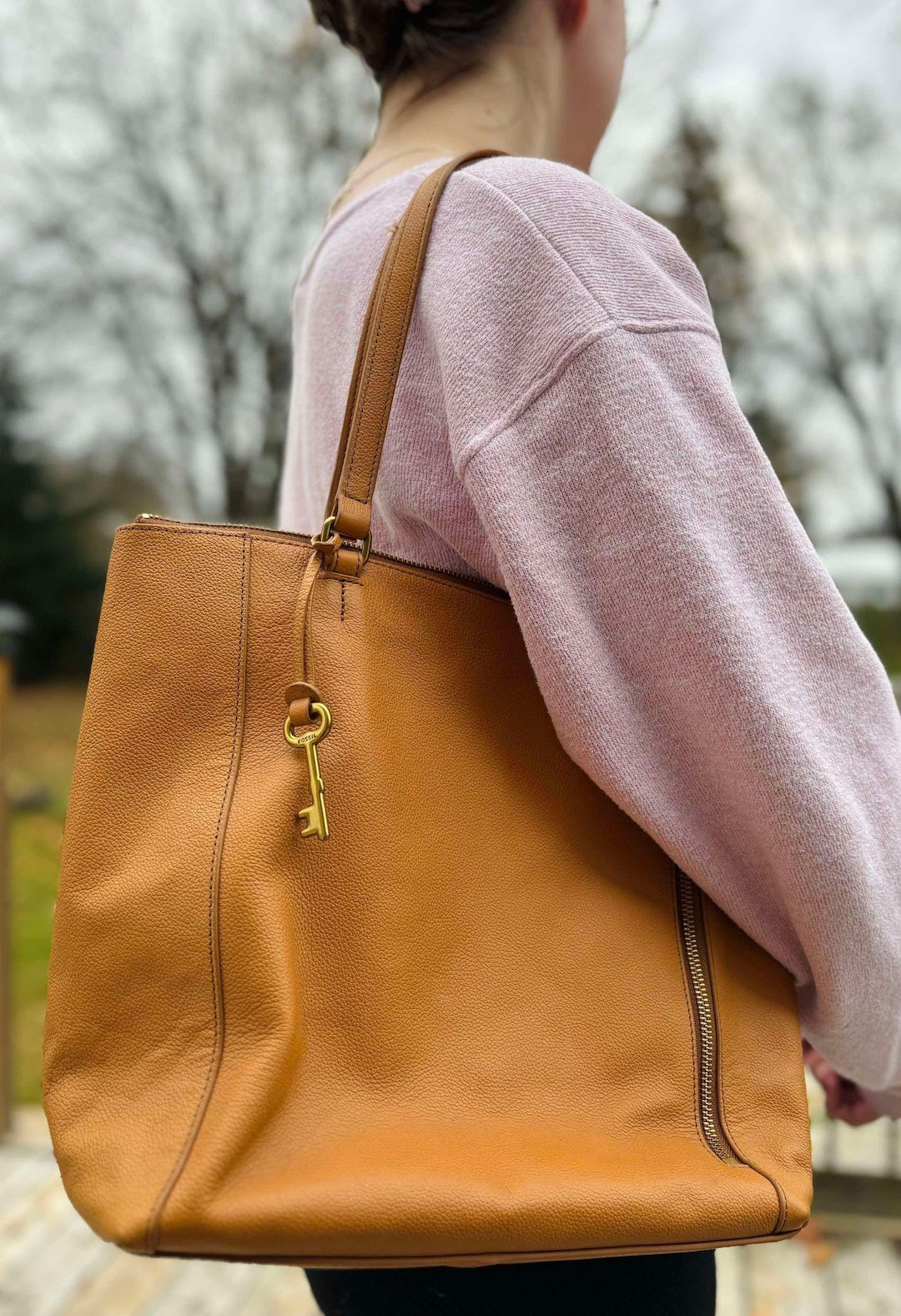 Women's FOSSIL Leather Tote Shoulder Bag - Etsy