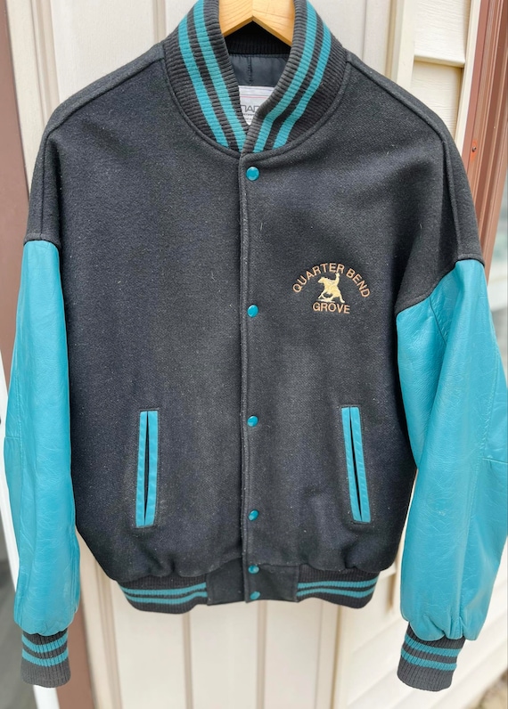 Vintage Leather Varsity Jacket with Cowboy Embroidery - Gem