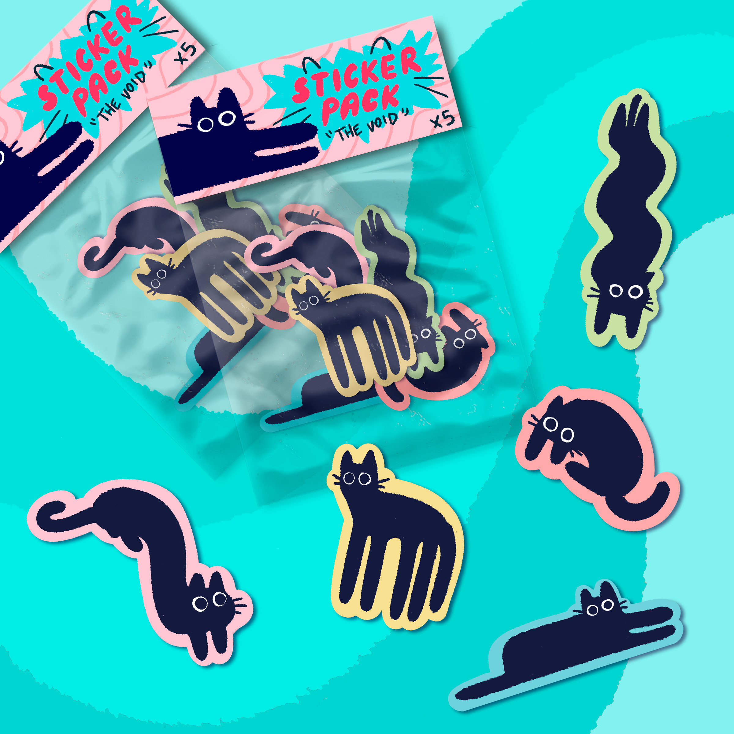 Silly Black Cat Sticker Pack - Etsy
