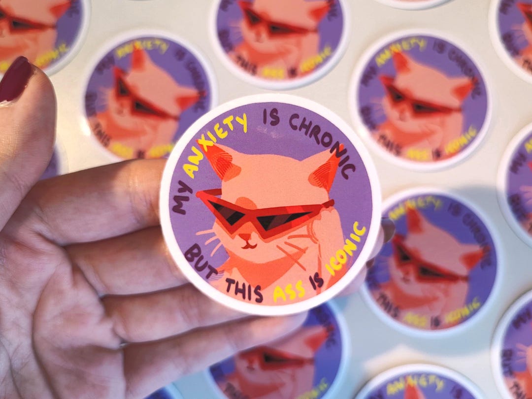 Silly Iconic Meme Cat - Vinyl Glossy Sticker - Etsy