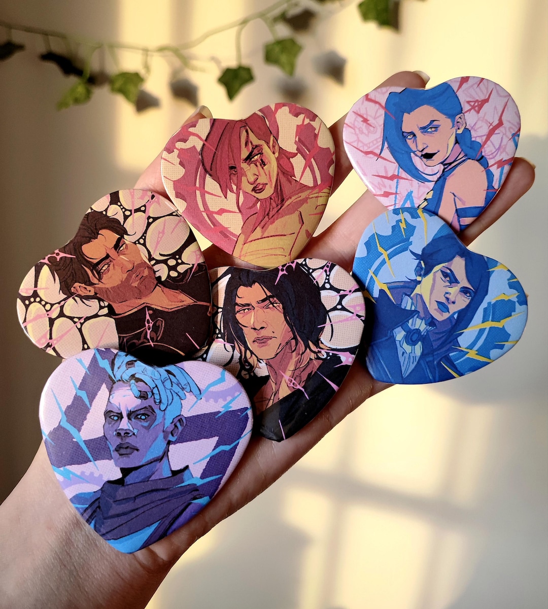 Arcane Button Heart Pins - Jinx, Vi, Ekko, Viktor, Jayce and Caitlyn - Etsy