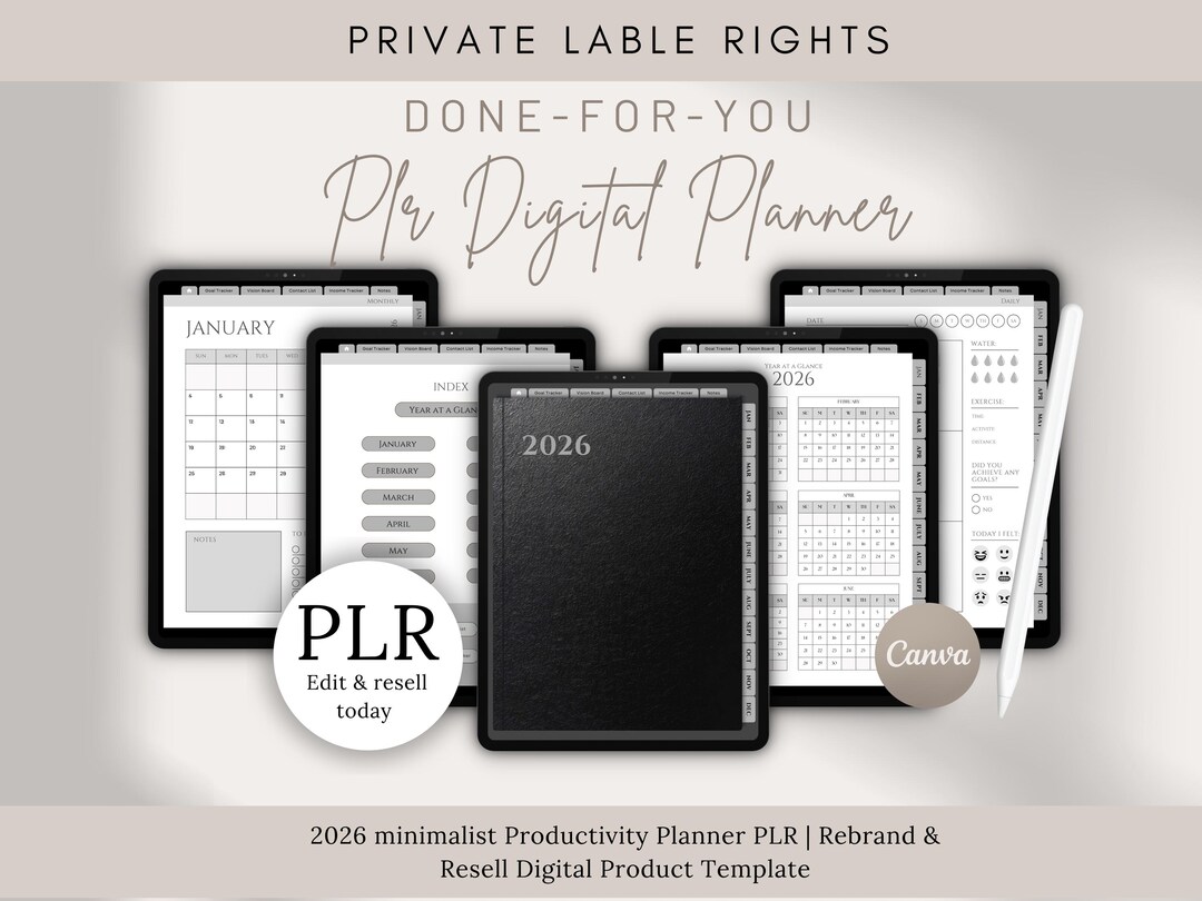 Minimalistic Digital Planner PLR Template, 2026 Hyperlinked Done-for ...