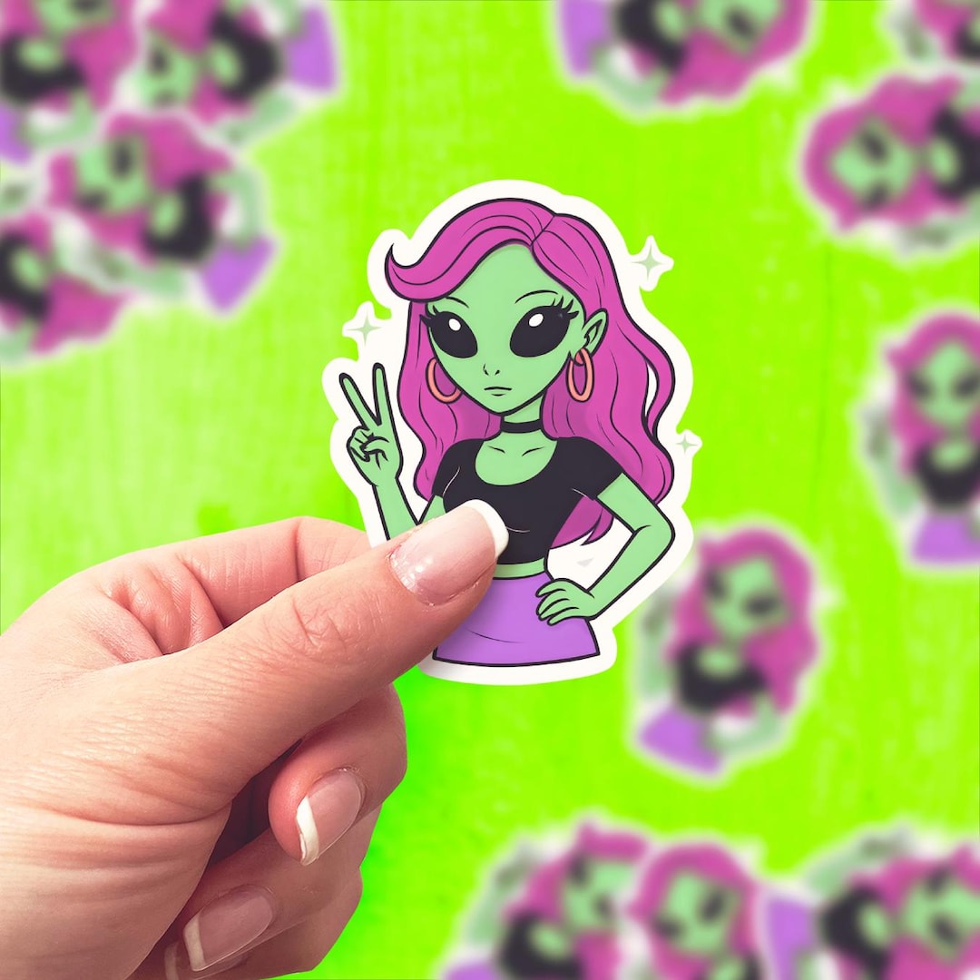 Sassy Alien Girl Sticker: Kawaii Space Babe Vinyl Decal - Etsy