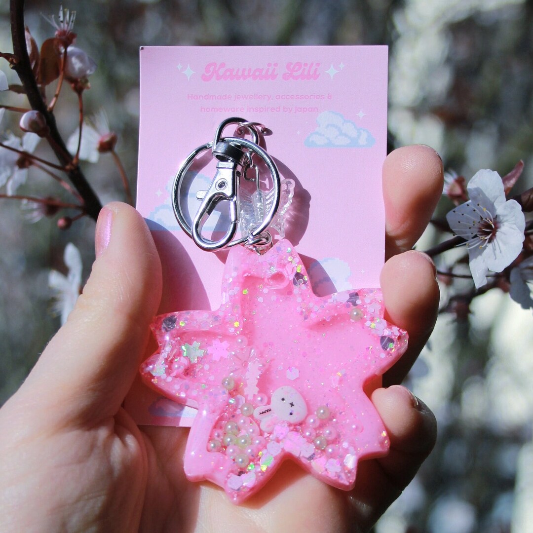 Kawaii Sakura Shaker Bag Charm, Cute Japanese Accessories, Cherry ...