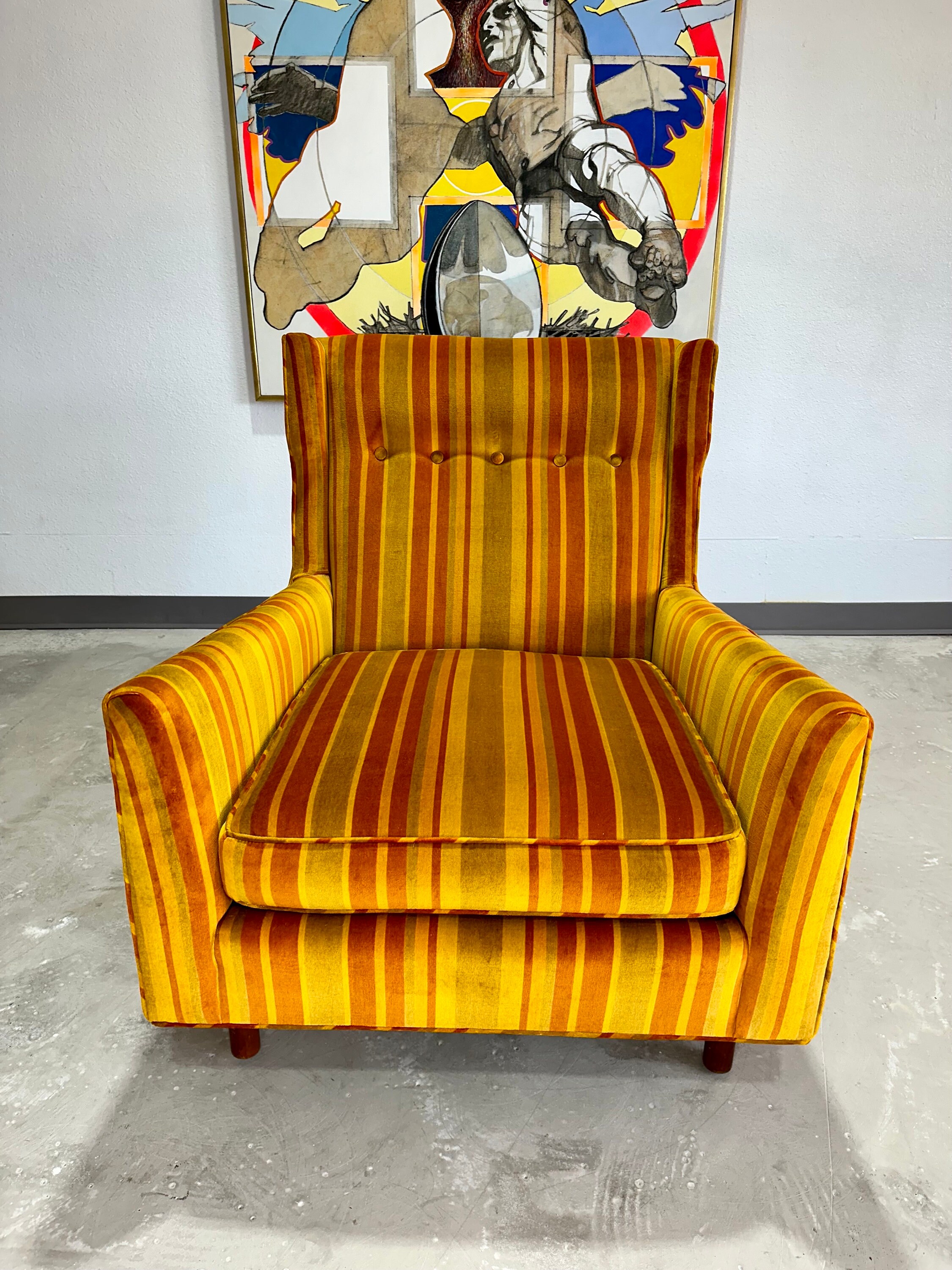 Mid Century Modern Striped Velvet Wingback Lounge Chair Shipping Not ...