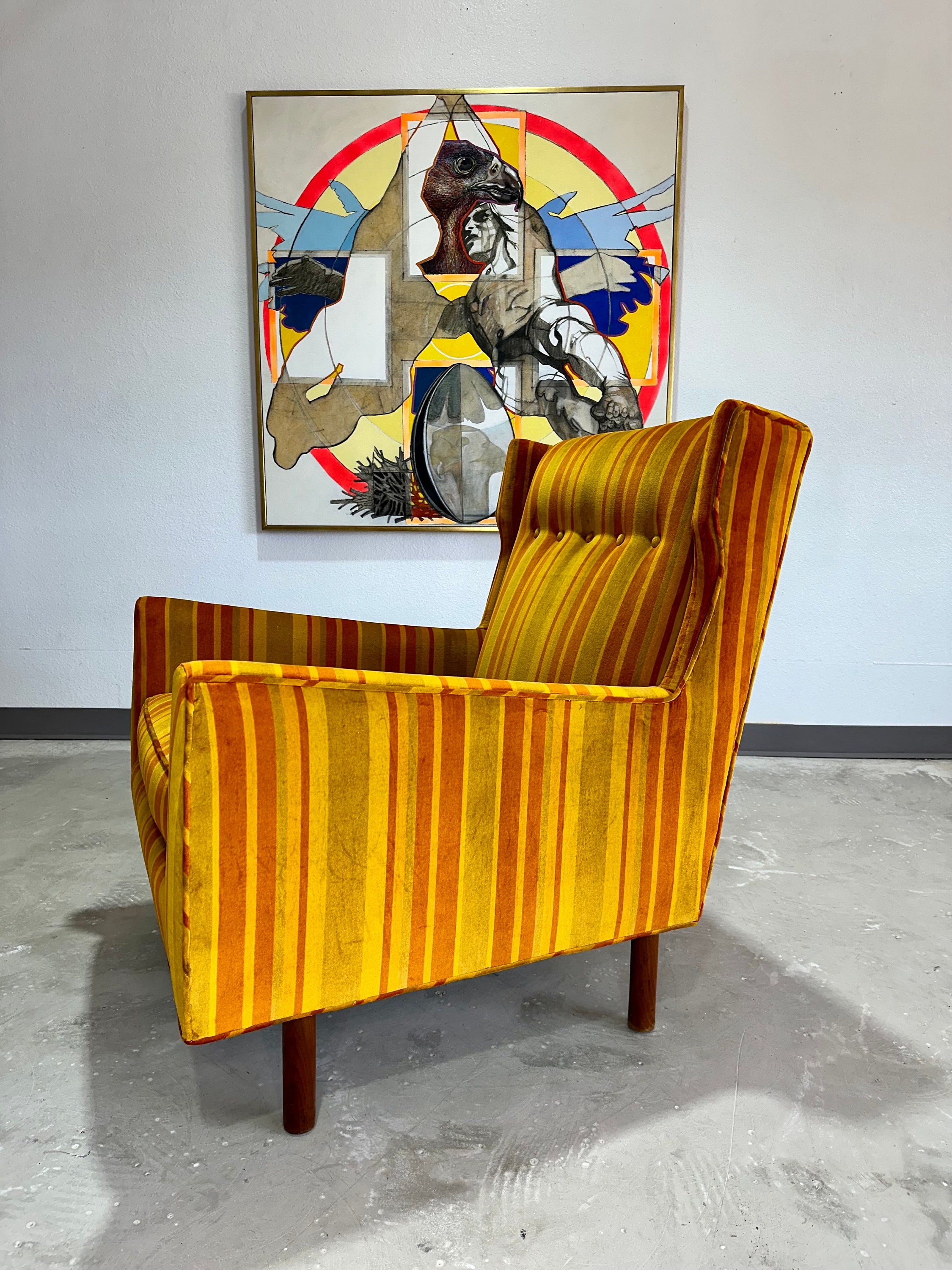 Mid Century Modern Striped Velvet Wingback Lounge Chair Shipping Not ...