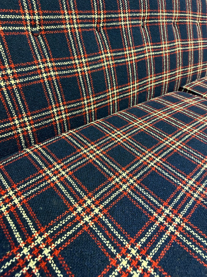 Mid Century Traditional Navy Plaid Sofa Shipping Not Free Msg for ...