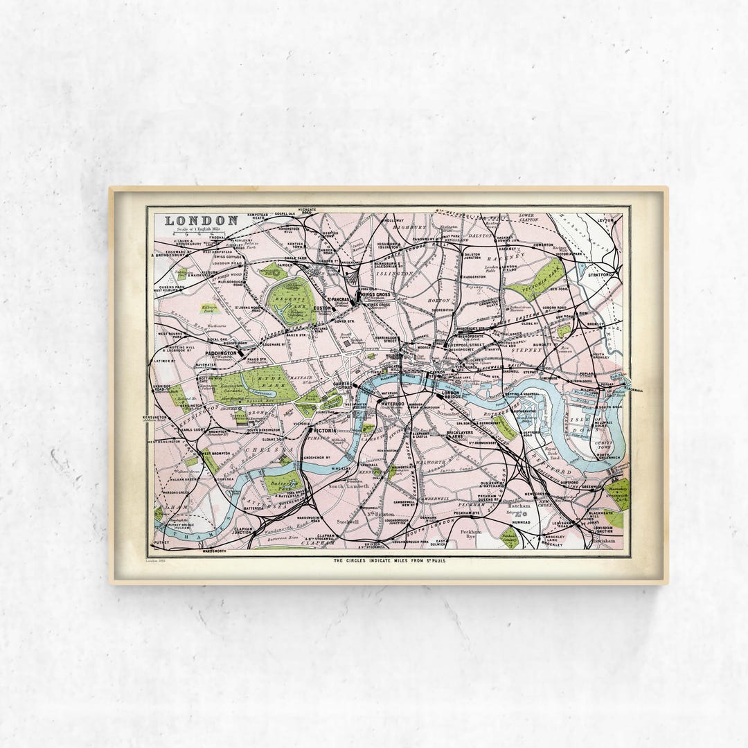 1891 London Map With St Paul’s Centre & Mile Markers - A4 Size Print - Etsy