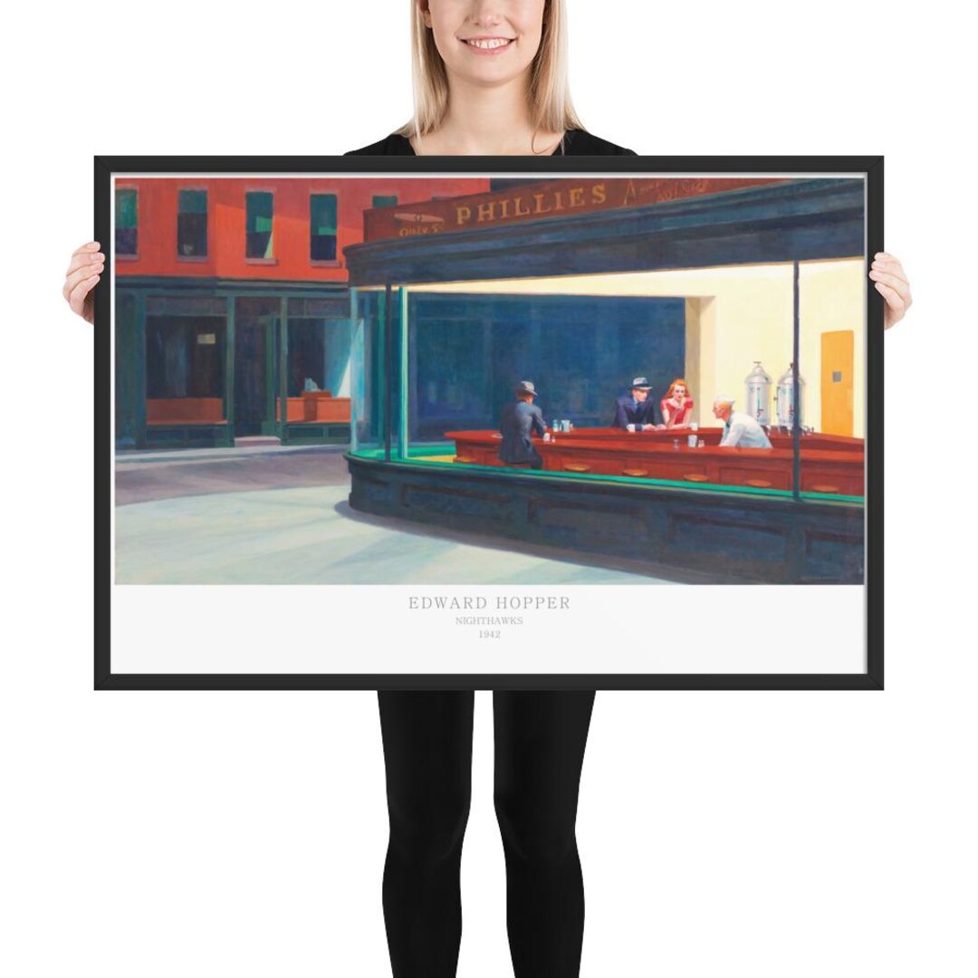 Nighthawks by Edward Hopper, 1942 – White Framed Wall Art, 36 Inch Wide ...