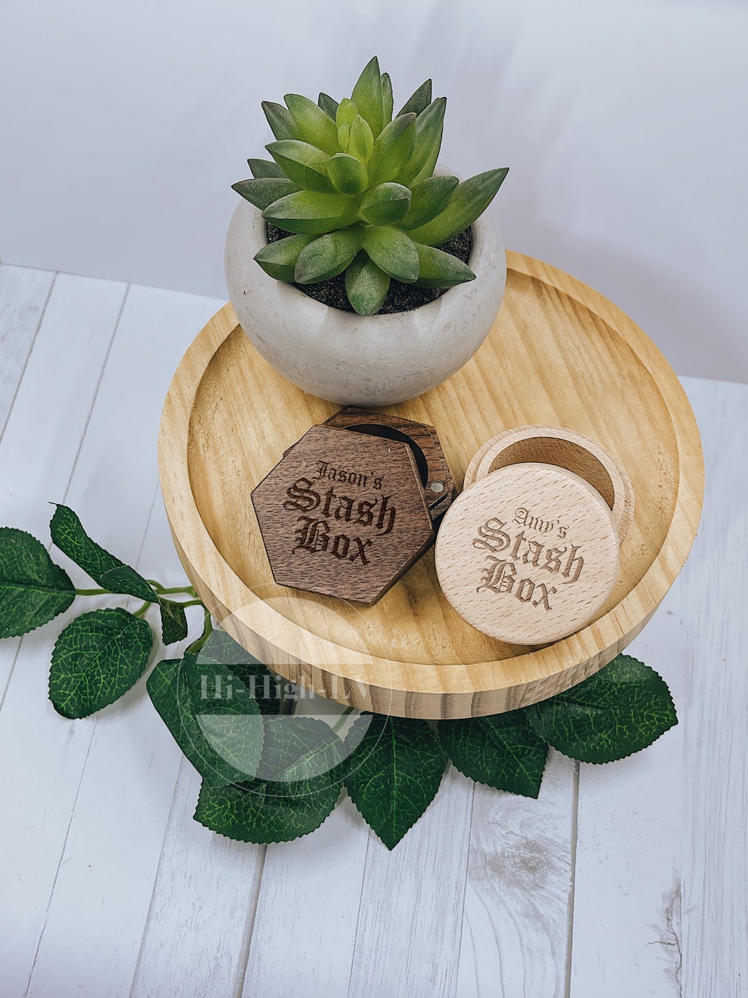 Personalized Wooden Stash Box Custom Hexagon Herbs and Greens Box Round ...