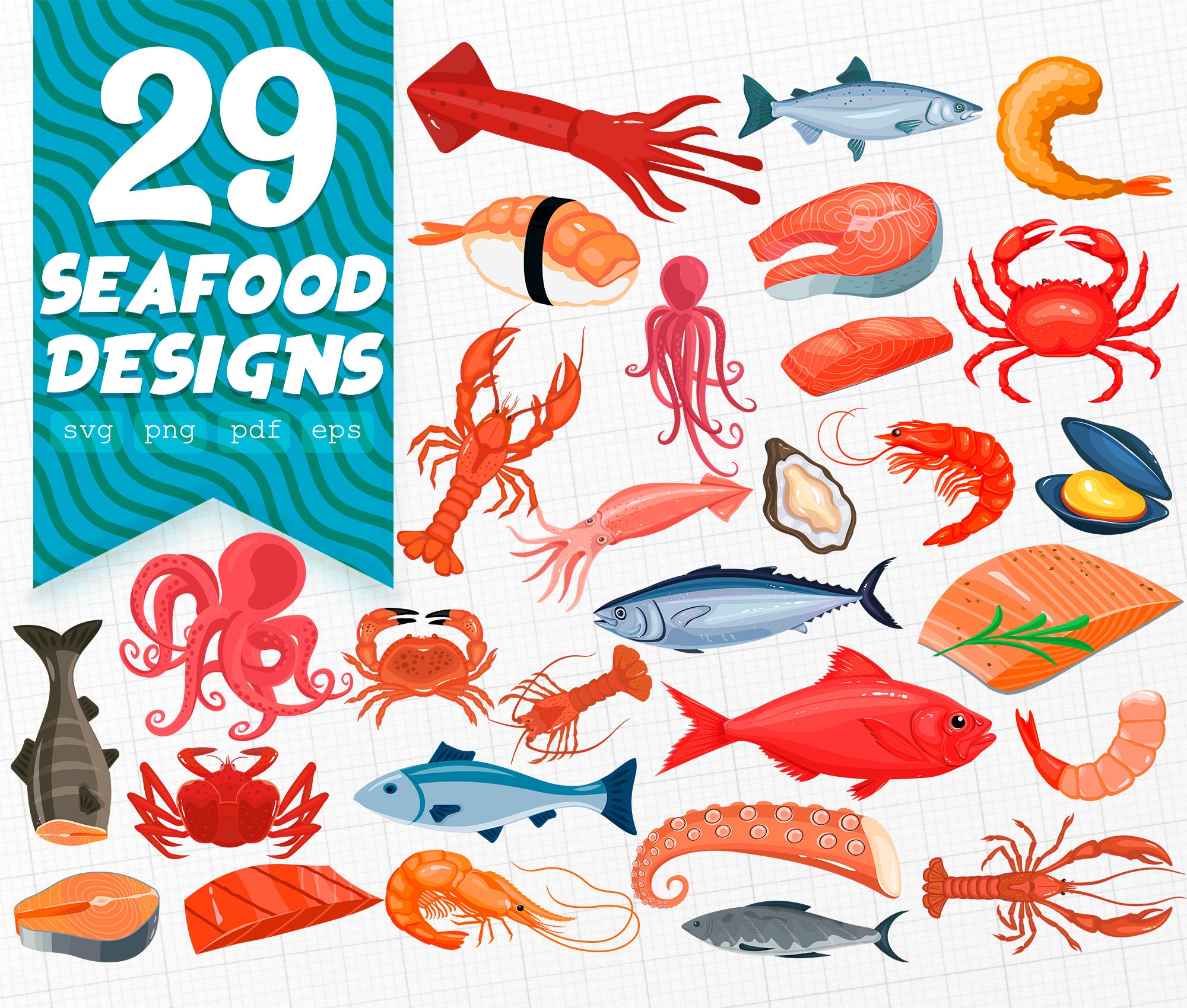 Seafood SVG Bundle Seafood SVG Clipart Seafood Cut Files | Etsy