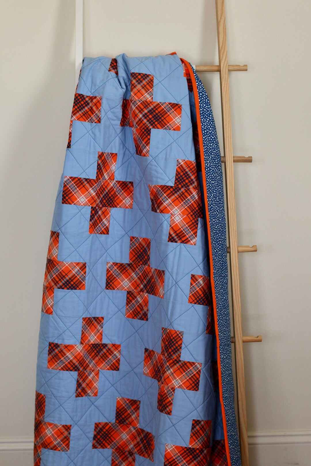 Modern Plus Quilt | Orange and Blue Quilt | Handmade Heirloom Quilt ...