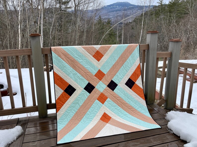 Modern Graphic Quilt | Retro Plaid Quilt | Minimalist Throw | Handmade ...