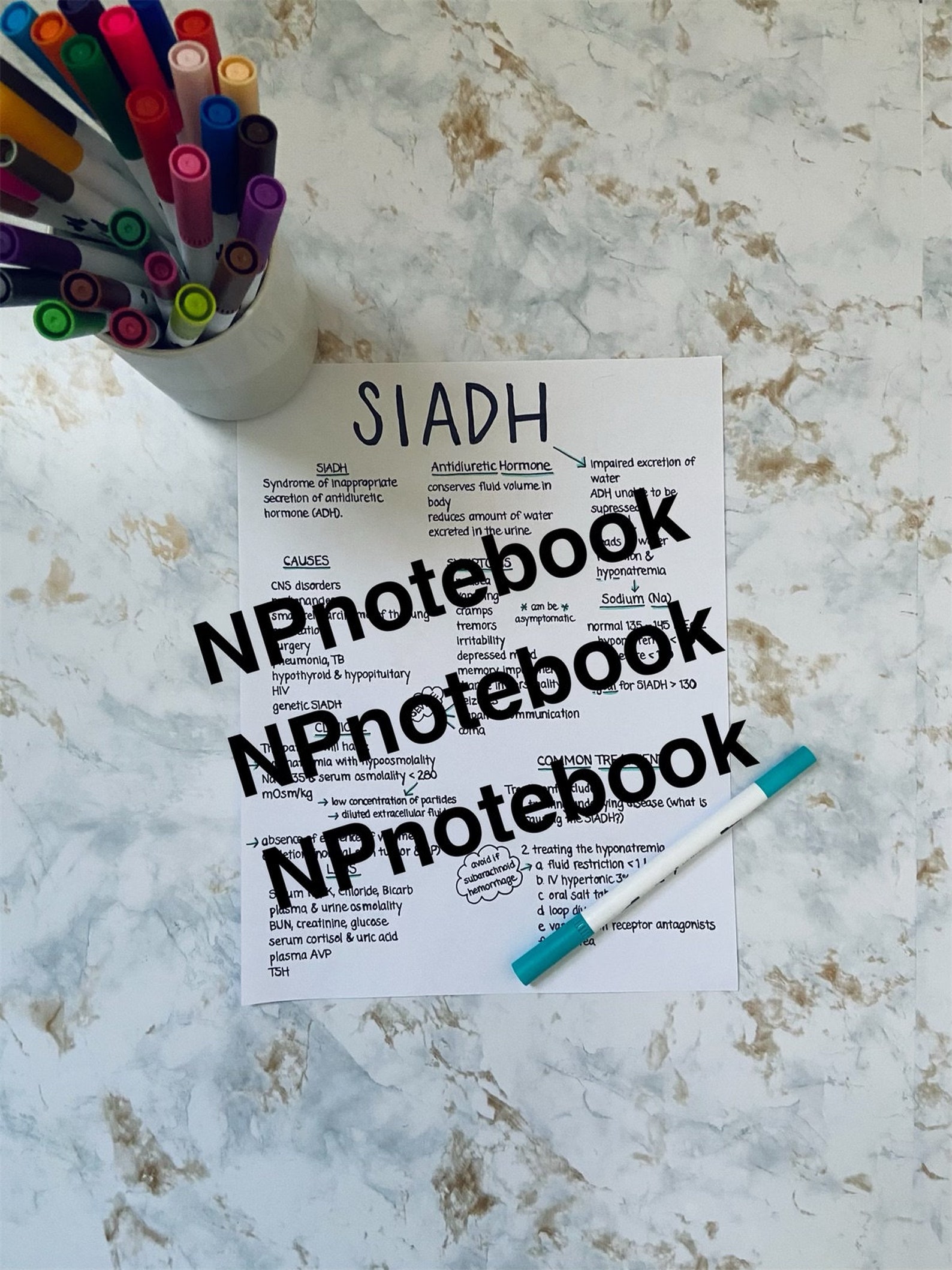 SIADH quick clinical study sheet for nurse practitioner | Etsy
