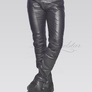 Leather Jeans Leder Pant With Rivets, Knee Detail, Round Cut Panel ...