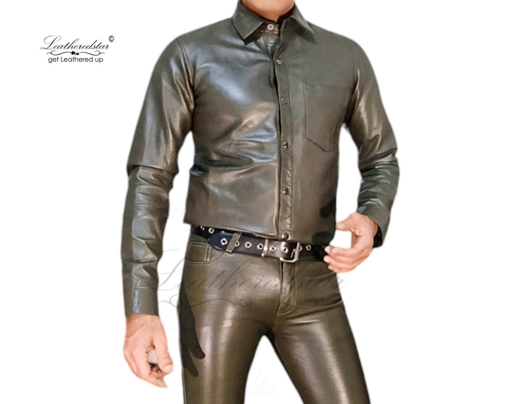 Olive Green Leather Shirt Made in Soft & Smooth Sheepskin Leather! Fits ...