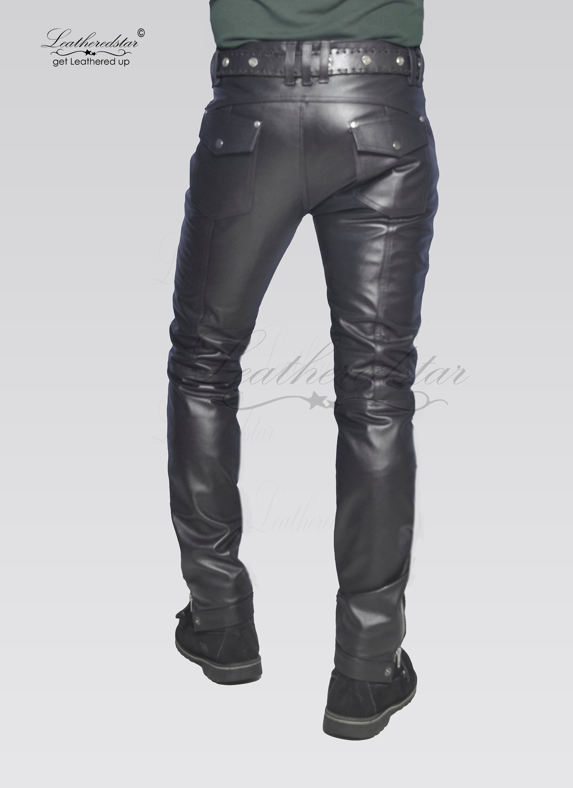 Leather Jeans Leder Pant With Rivets, Knee Detail, Round Cut Panel ...