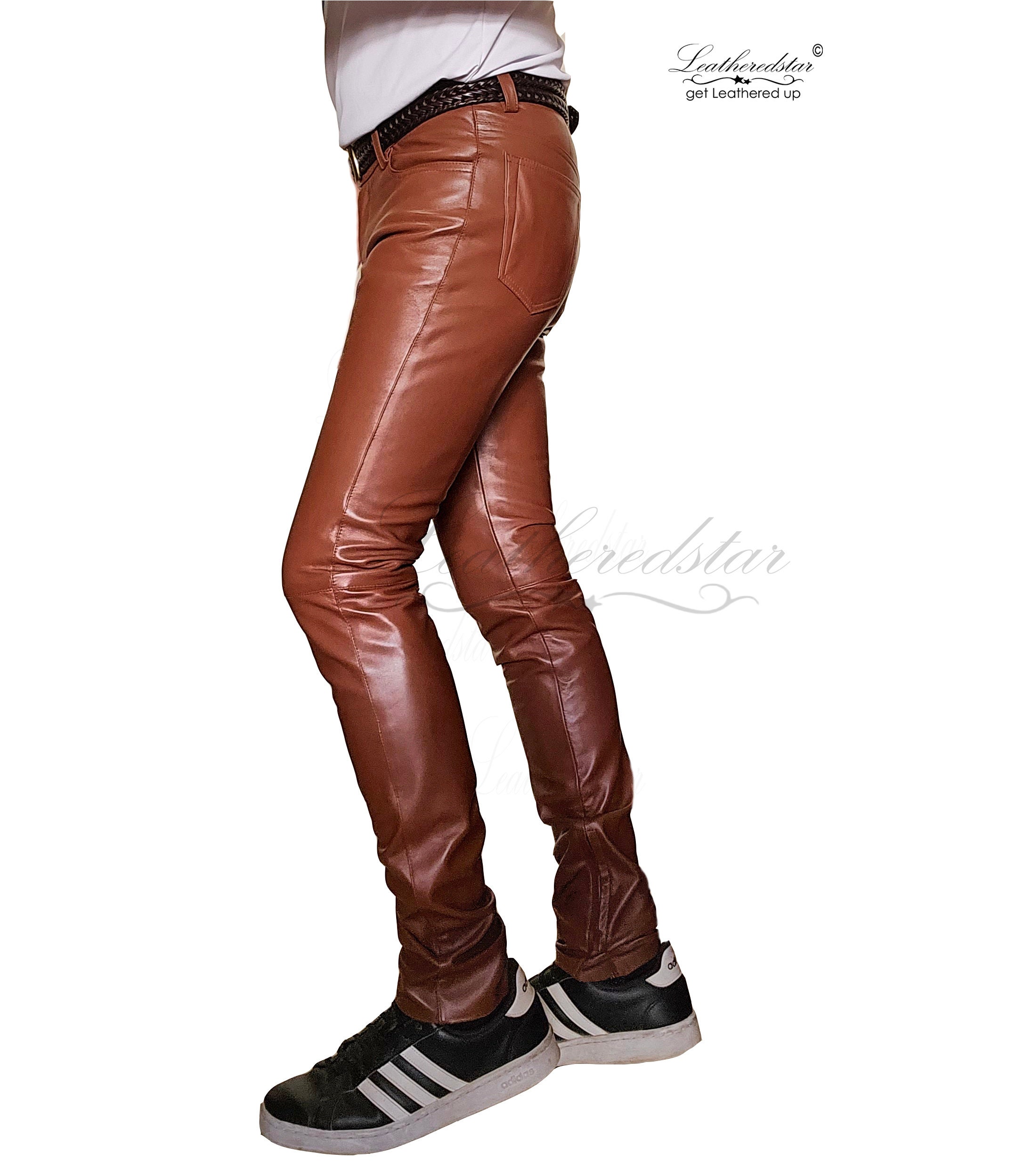 Basic TAN Color Leather Skinny Skintight Leather Jeans, Pant ...