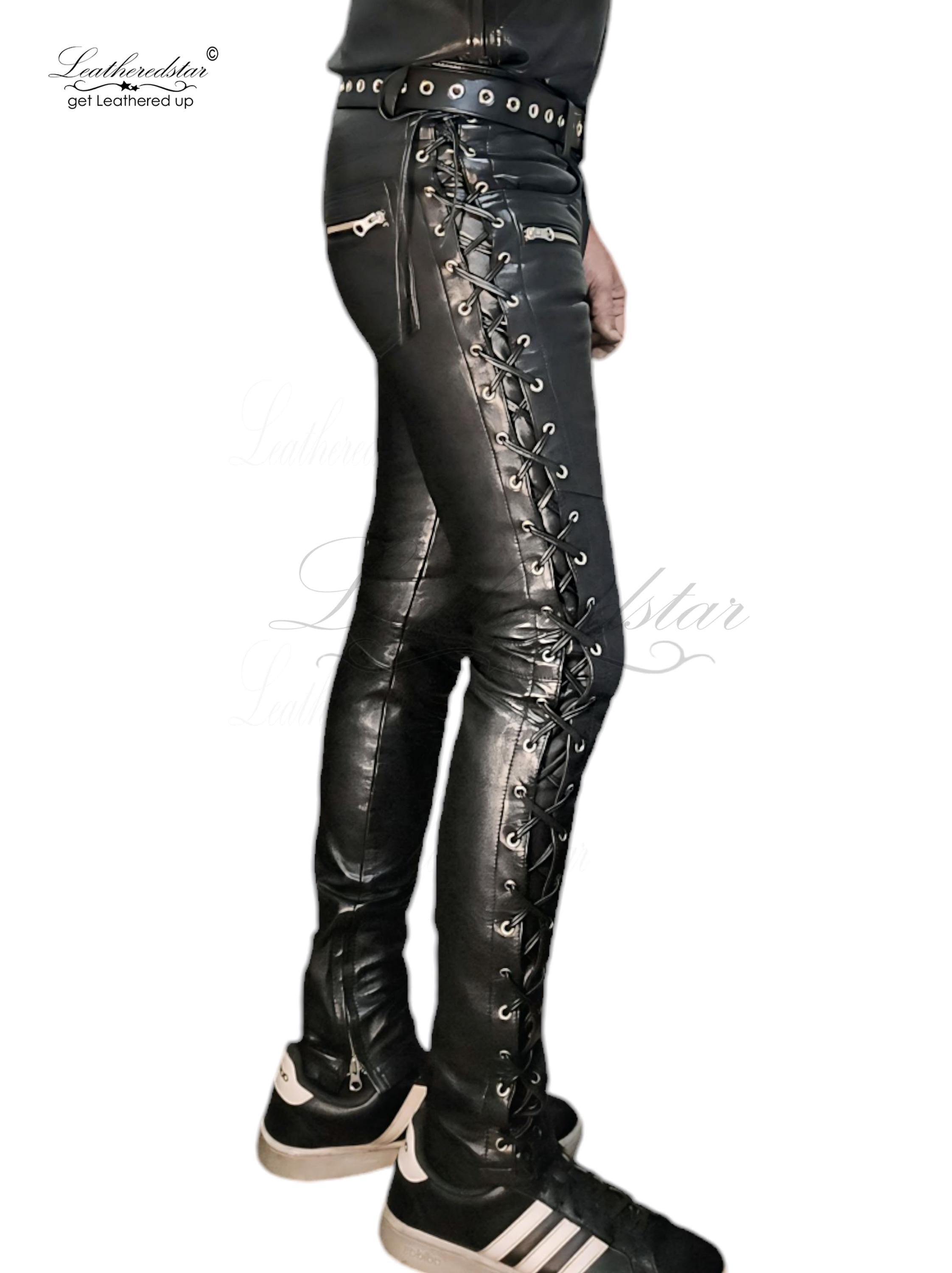 Black Side Lace Leather Pant With Metal Eyelets Fits Skinny! Unique ...