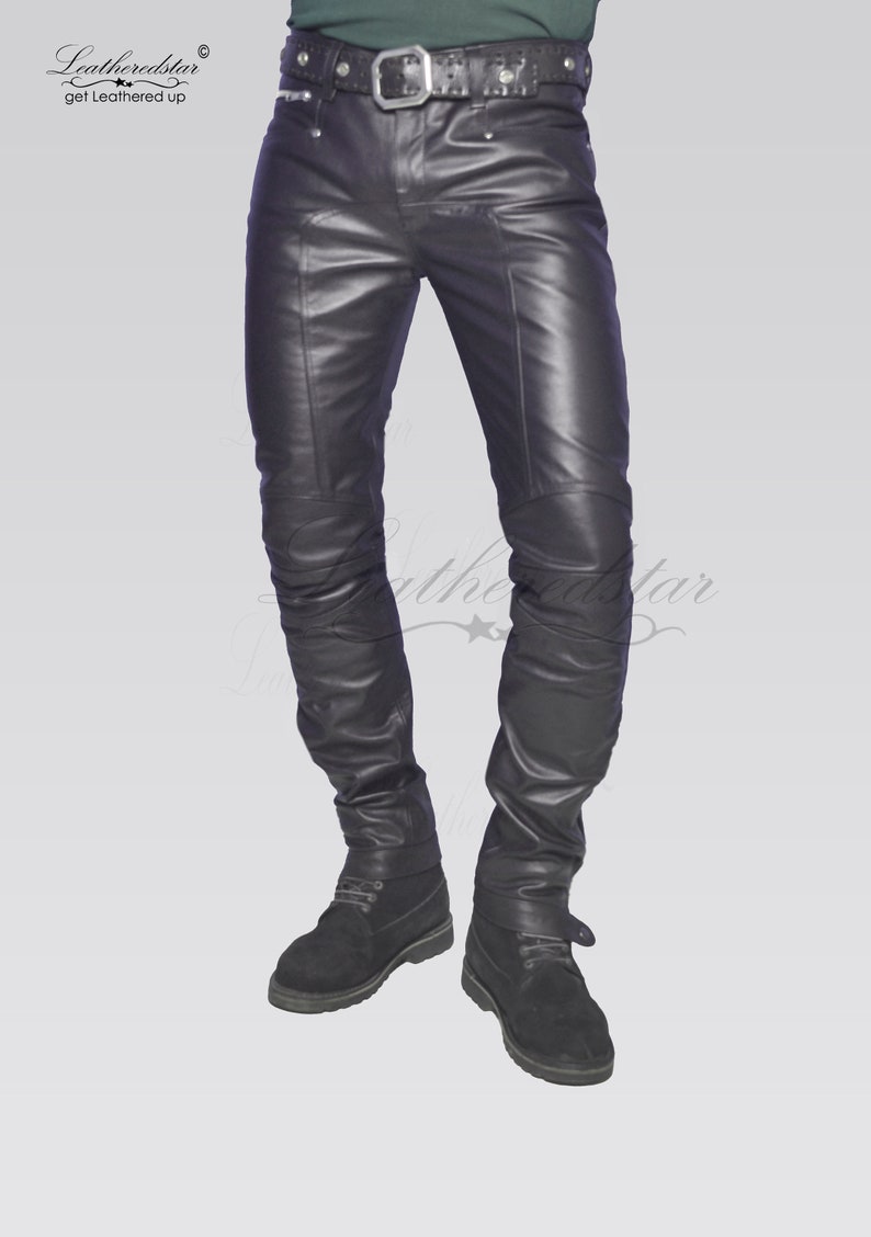Leather Jeans Leder Pant With Rivets, Knee Detail, Round Cut Panel ...