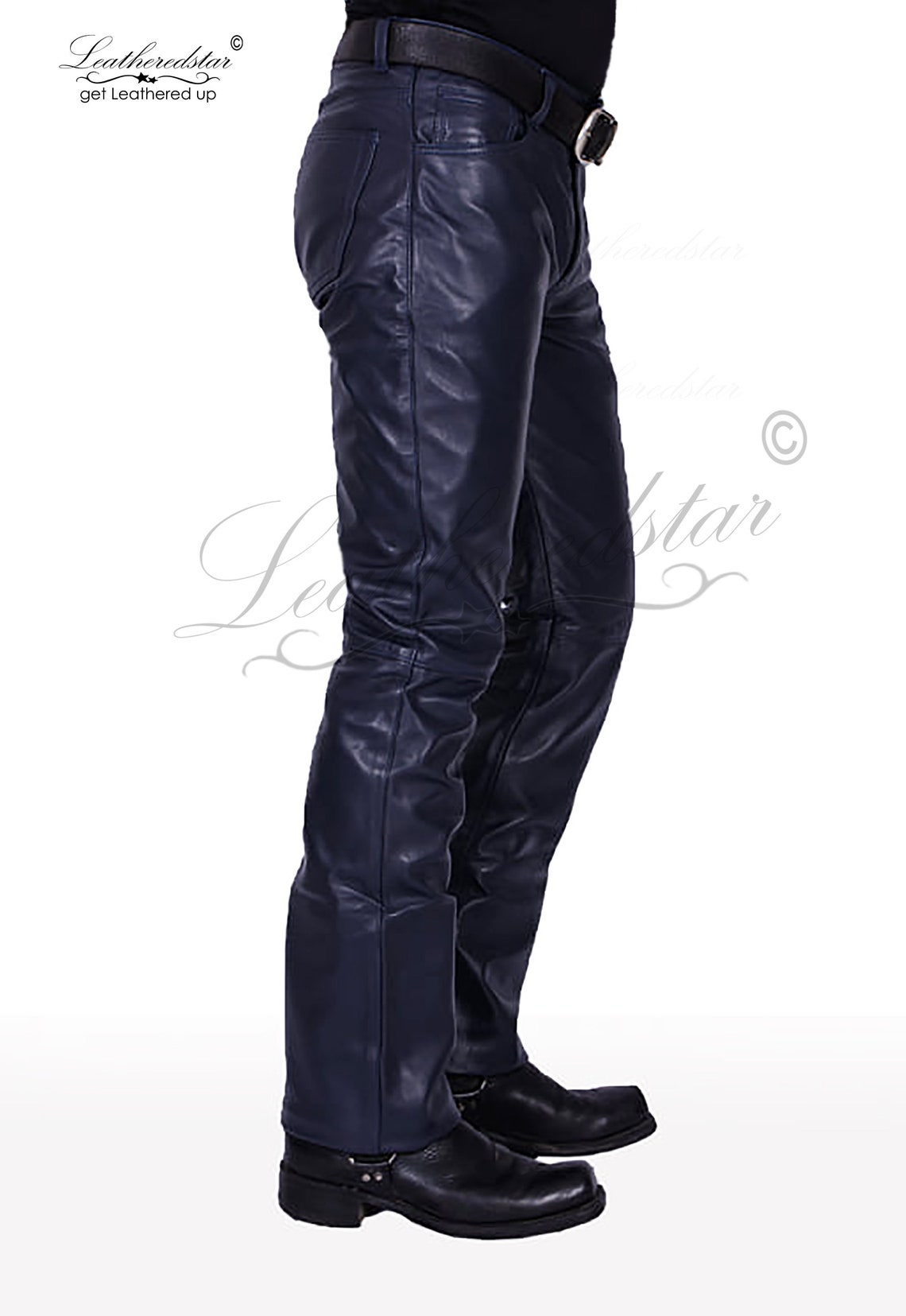Navy Blue/ Dark Blue Leather Slimfit Soft Leather Jeans Pant 501 Style ...
