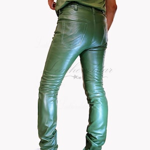 Forest Green Color Leather Skinny Skintight Leather Jeans, Pant, Goth ...