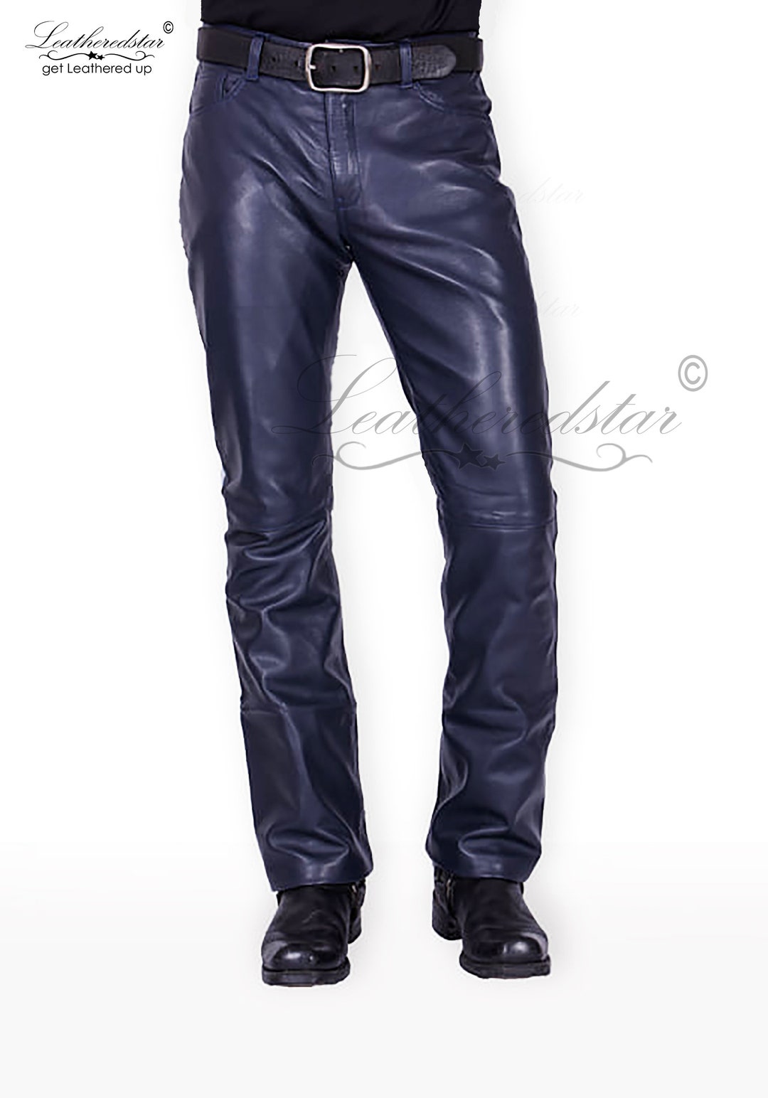 Navy Blue/ Dark Blue Leather Slimfit Soft Leather Jeans Pant 501 Style ...