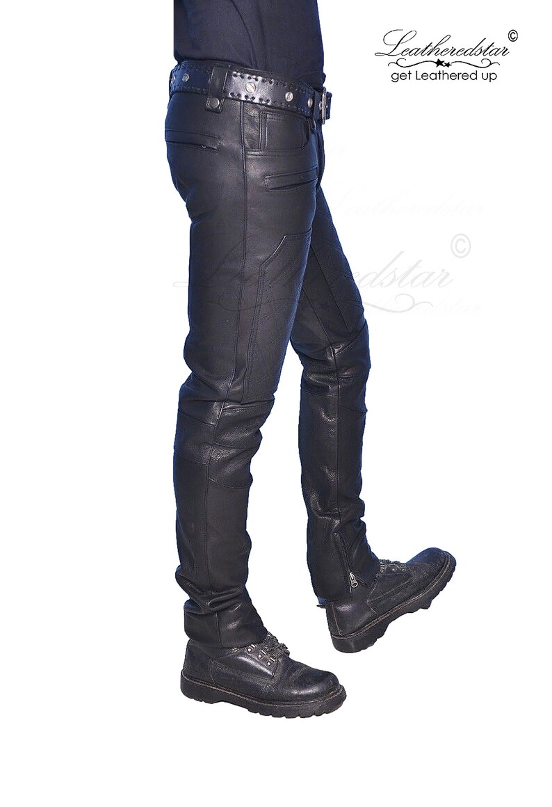 Leather Jeans Leder Pant With Quilted Panel, Knee Detail, Round Cut ...