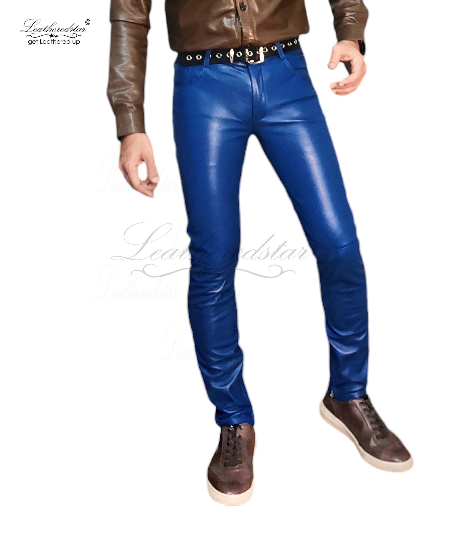 Electric Blue Color Leather Skinny Skintight Leather Jeans, Pant ...