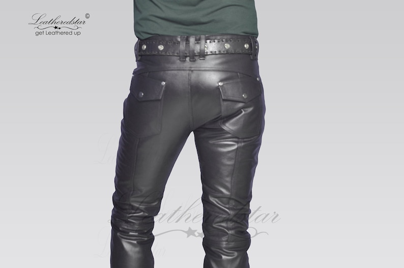Leather Jeans Leder Pant With Rivets, Knee Detail, Round Cut Panel ...