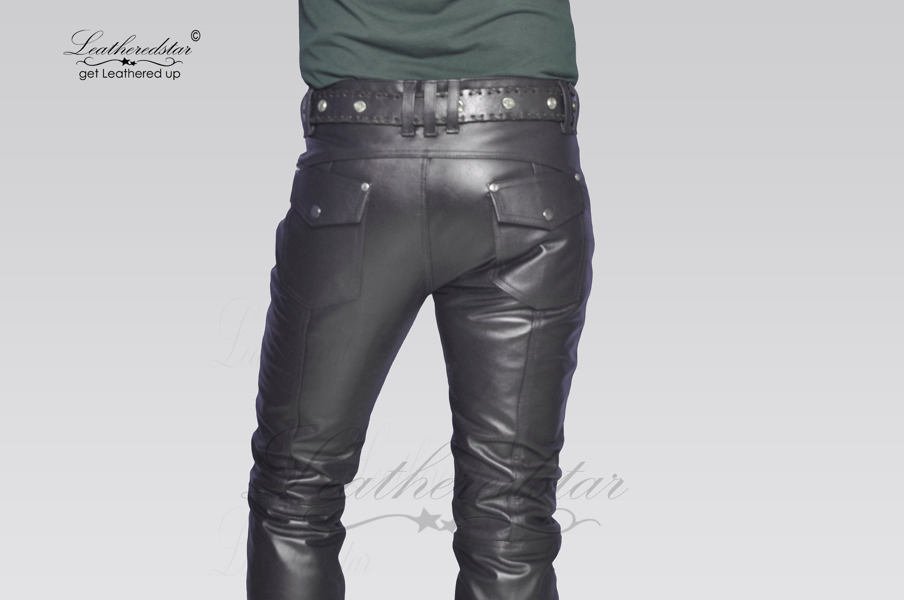 Leather Jeans Leder Pant With Rivets, Knee Detail, Round Cut Panel ...