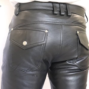 Leather Jeans Leder Pant With Rivets, Zippers & Snap Buttons Round Cut ...