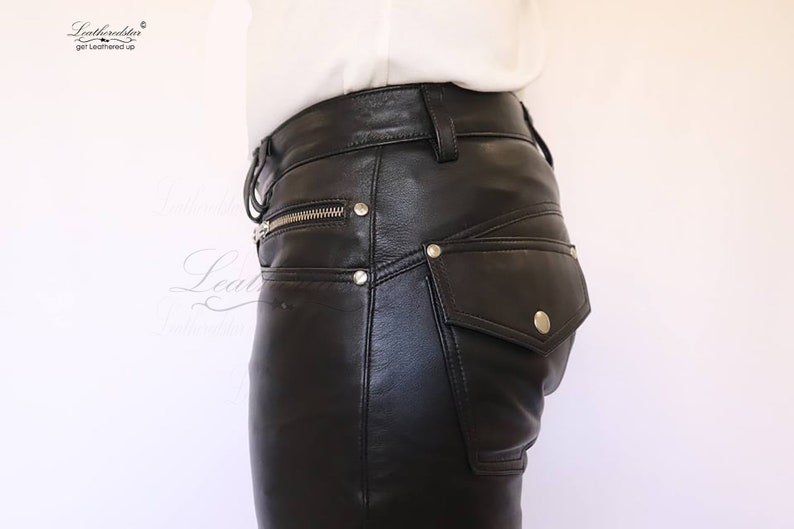Leather Jeans Leder Pant With Rivets Zippers & Snap Buttons - Etsy