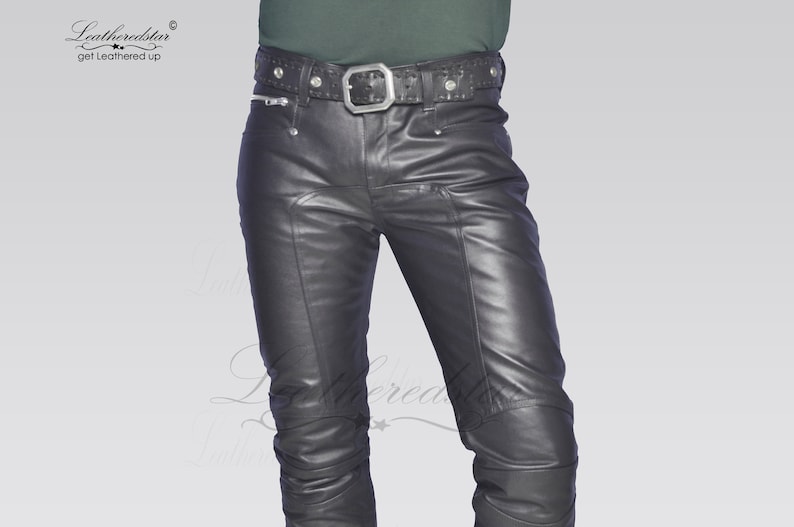 Leather Jeans Leder Pant With Rivets, Knee Detail, Round Cut Panel ...