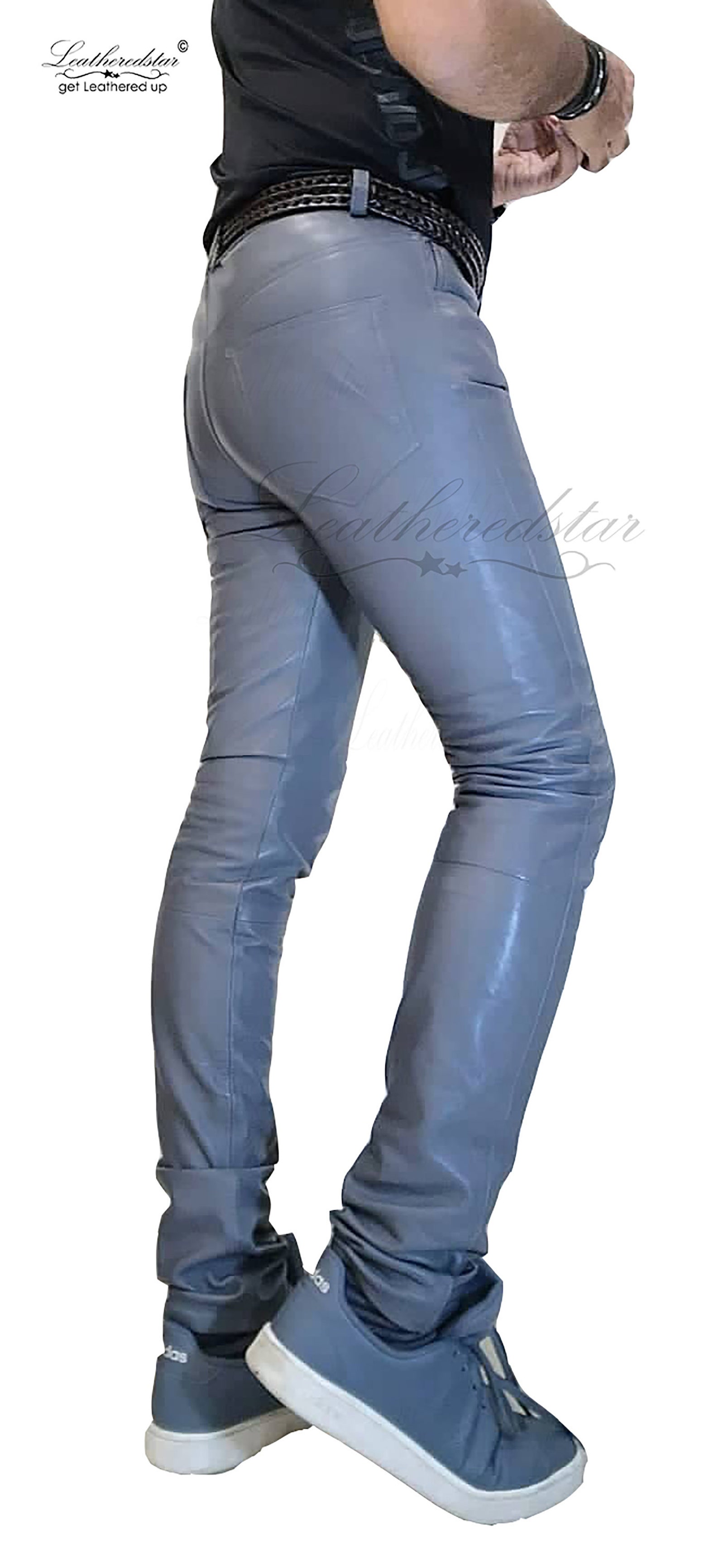 Steel Grey Color Leather Skinny Pipes Drainpipe Skintight Leather Jeans ...
