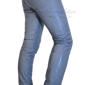 Steel Grey Color Leather Skinny Pipes Drainpipe Skintight Leather Jeans ...