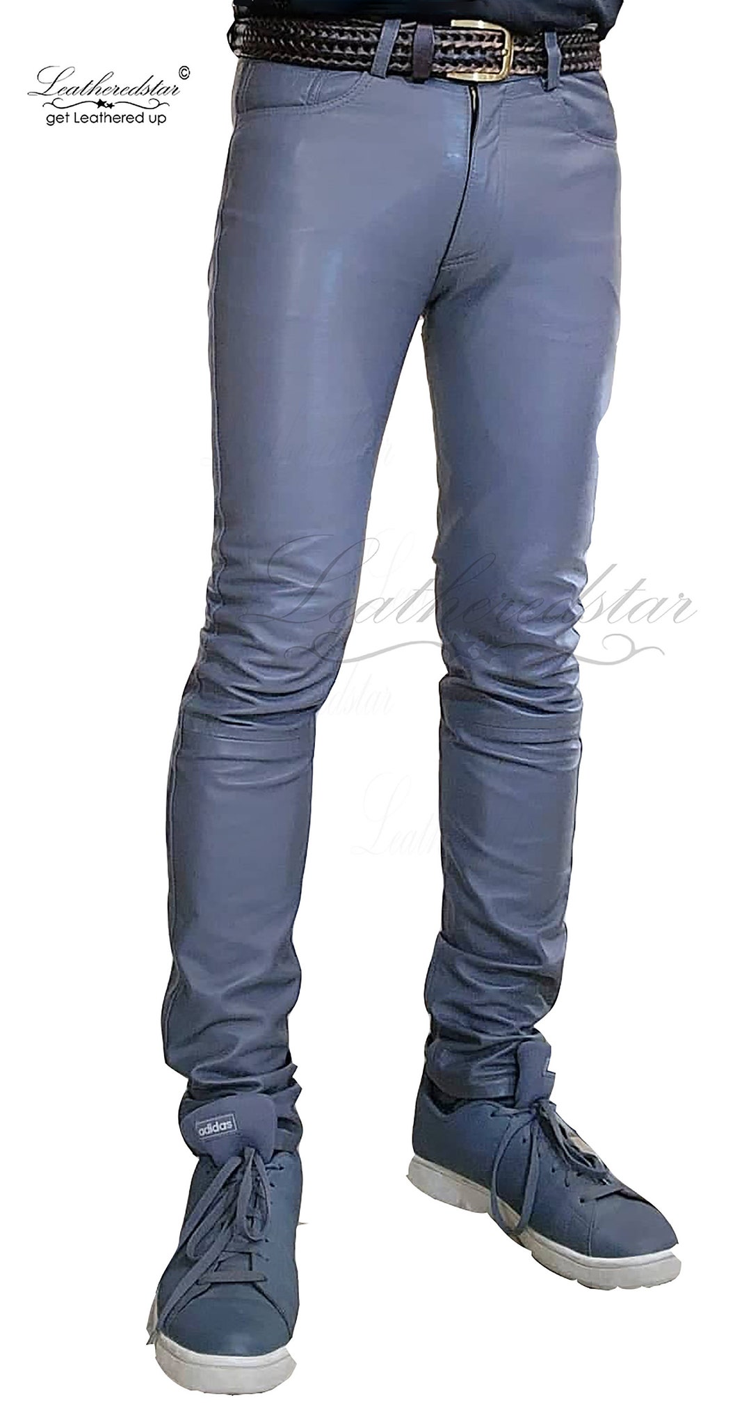 Steel Grey Color Leather Skinny Pipes Drainpipe Skintight Leather Jeans ...