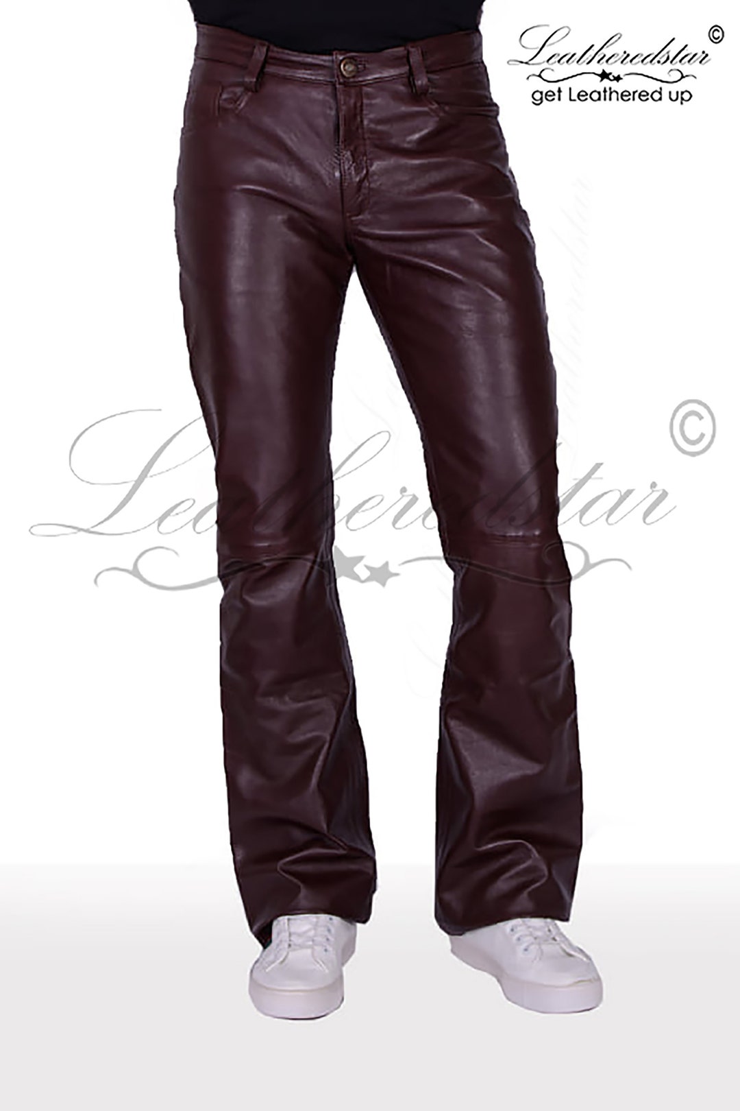 Bootcut Leather Jeans Pant Made in Burgundy Color, Similar to 517 Fit ...