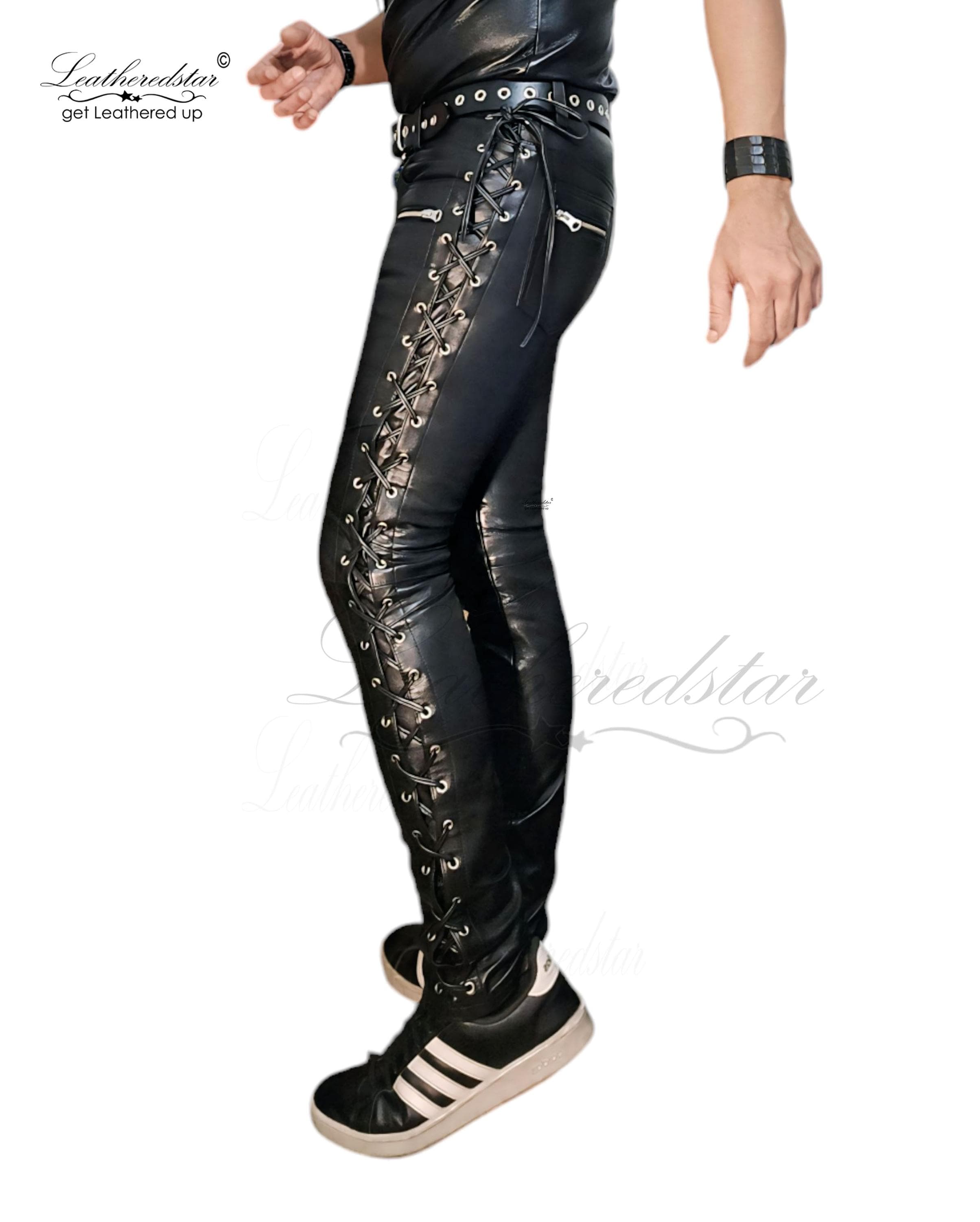 Black Side Lace Leather Pant With Metal Eyelets Fits Skinny! Unique ...