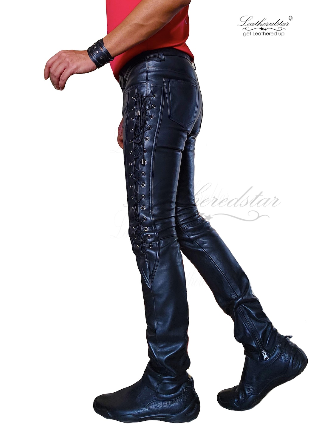 Black Side Lace Leather Pant With Metal Eyelets Fits Skinny! Unique ...