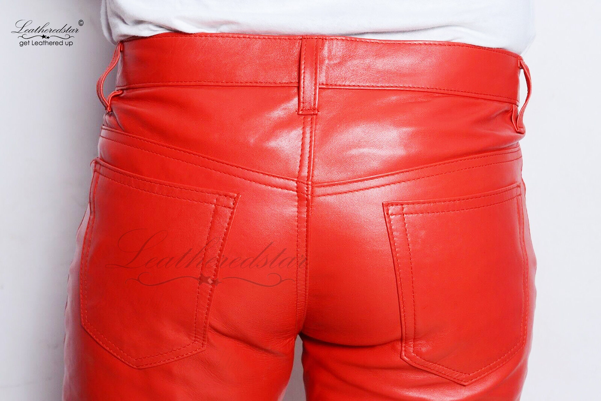 Red Leather Skinny Pipes Drainpipe Skintight Leather Jeans Pant, Goth ...