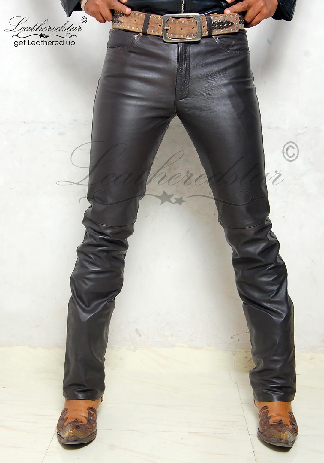 Dark Brown Leather Slimfit Soft Leather Jeans Pant 501 Style Fits Over ...