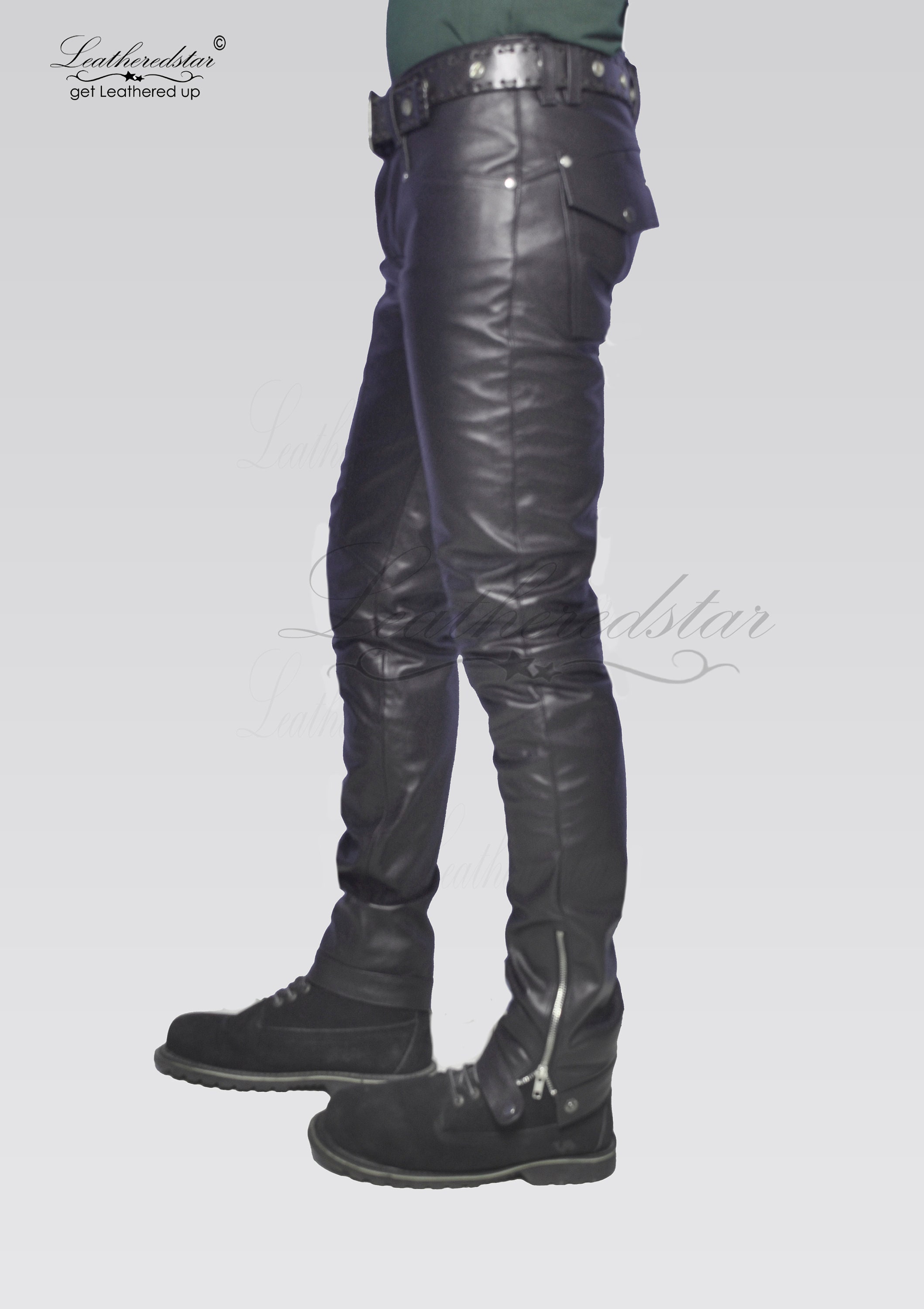 Leather Jeans Leder Pant With Rivets, Knee Detail, Round Cut Panel ...