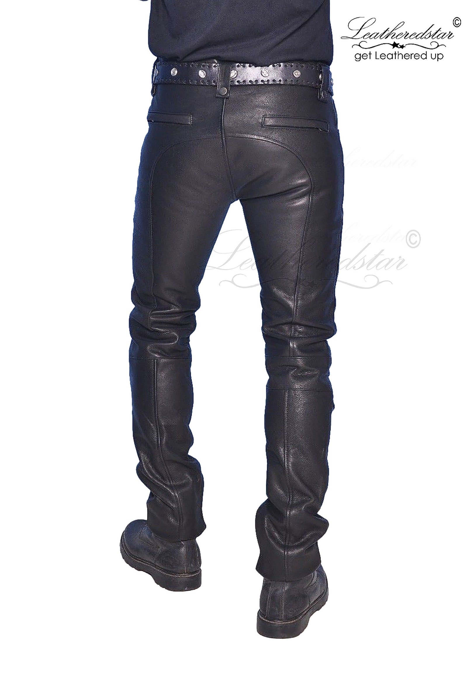 Leather Jeans Leder Pant With Quilted Panel, Knee Detail, Round Cut ...