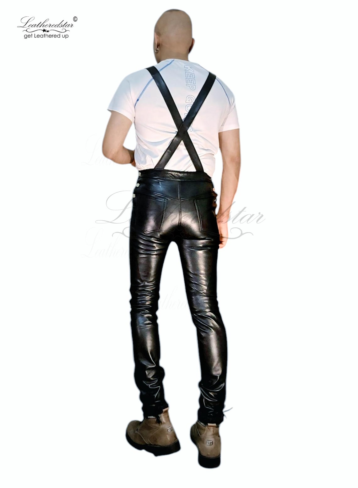 Black Leather Dungaree, Overall With Side Buttons Front Flap and Cross ...